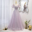 Lilac Bead Square Neck A-line Prom Dress