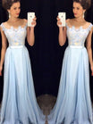 Fashion Light Blue Lace A line Prom Dress Long Formal Dress